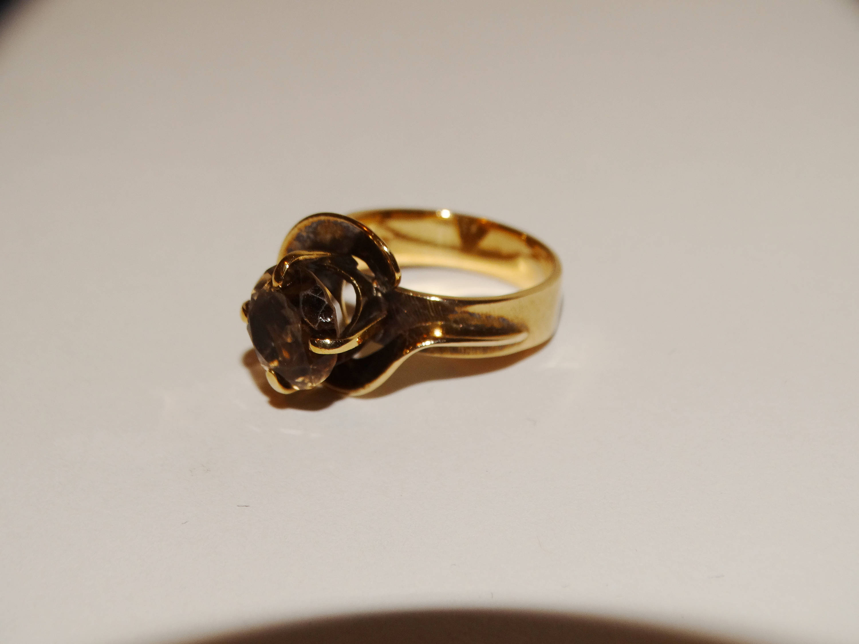 1950's Chunky 14k Yellow Gold Sz 8 Unique Natural Faceted Smoky Quartz ...