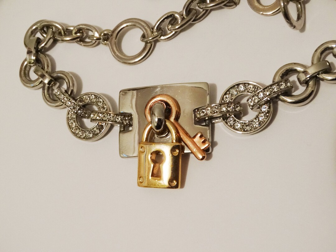 Silver Metal Lock and Key With Rhinestones Beautiful Necklace. - Etsy