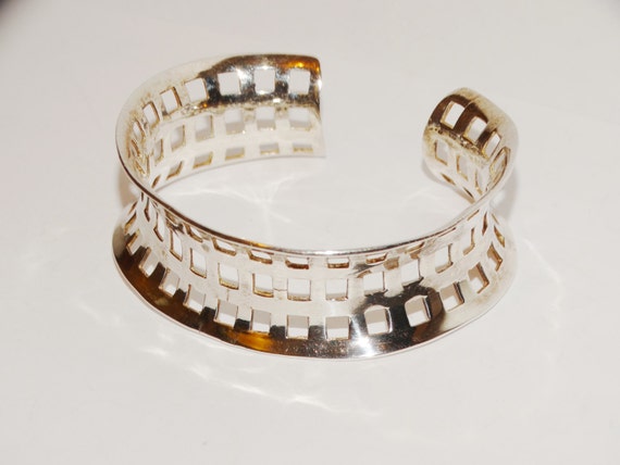 Sterling Silver Cut Out Squares Pattern Cuff Bracelet. - Etsy