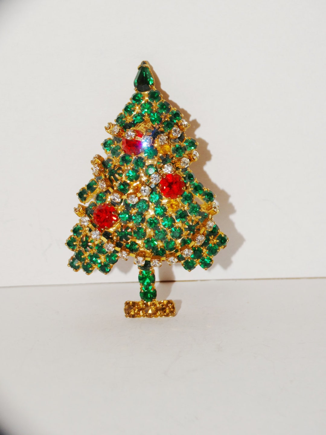 Gold Tone Christmas Rhinestone Tree Brooch - Etsy