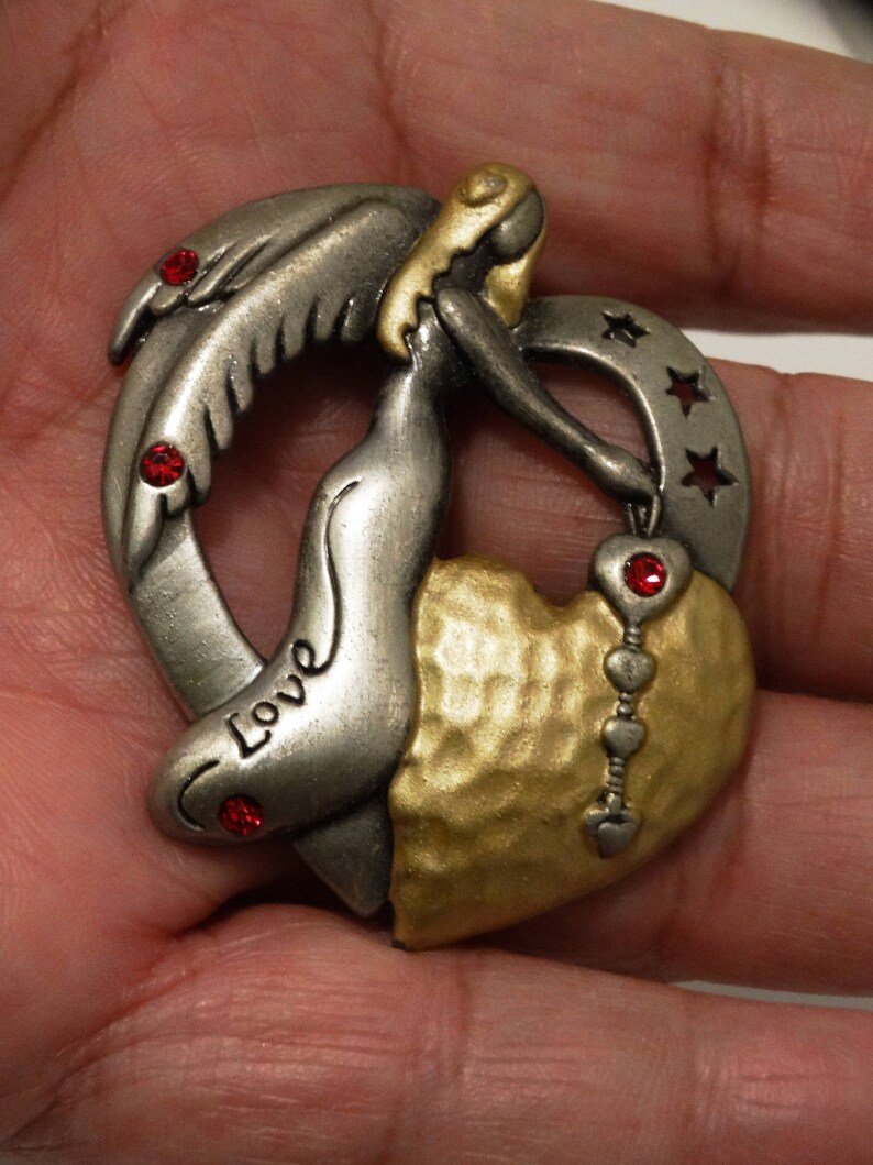 Angel With Heart / Key Stars Red Rhinestone Brooch/pin. - Etsy