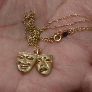 14k Yellow Gold Happy/sad Face Pendant Necklace. - Etsy