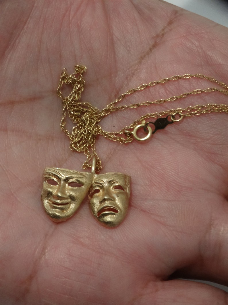 14k Yellow Gold Happy/sad Face Pendant Necklace. - Etsy