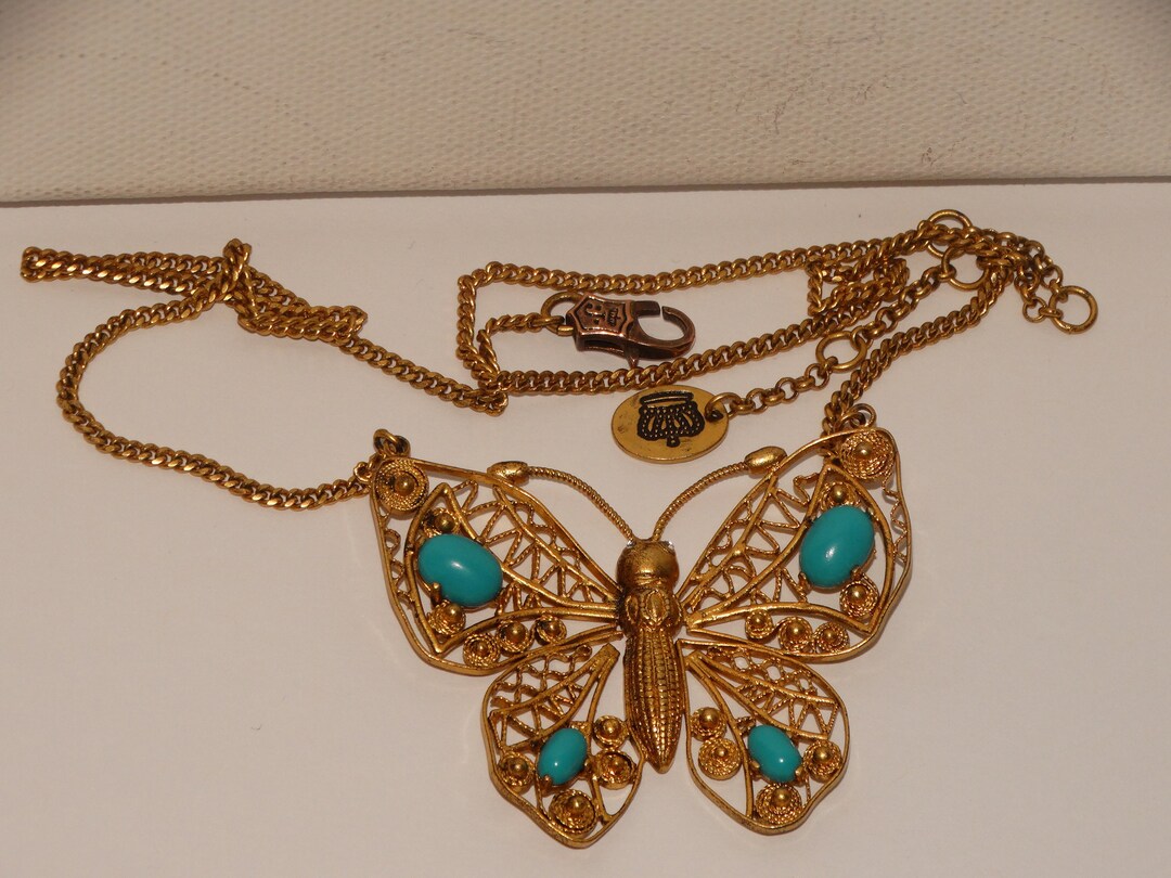 Gold Tone Juice Couture Turquoise Color Stone Butterfly Necklace. - Etsy