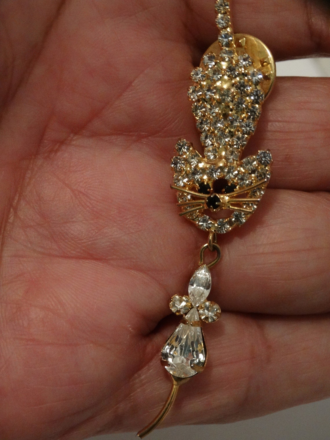 Gold Tone Cat & Mouse Sparkling Rhinestones Pin. | Etsy