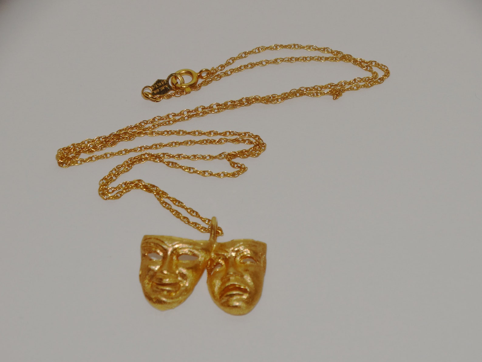 14k Yellow Gold Happy/sad Face Pendant Necklace. - Etsy