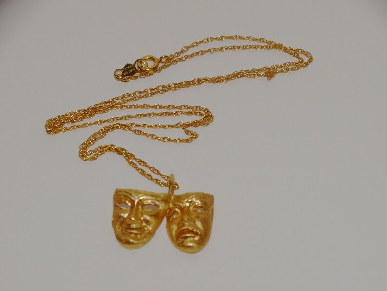 14k Yellow Gold Happy/sad Face Pendant Necklace. - Etsy