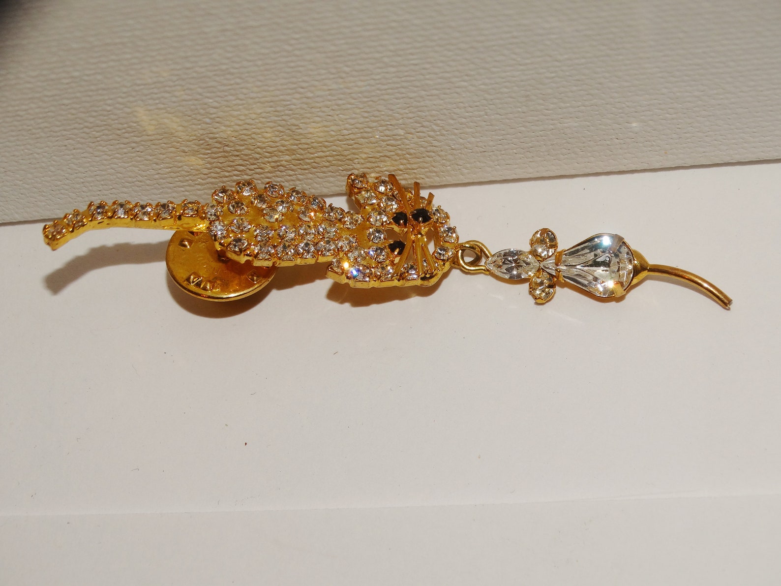 Gold Tone Cat & Mouse Sparkling Rhinestones Pin. | Etsy