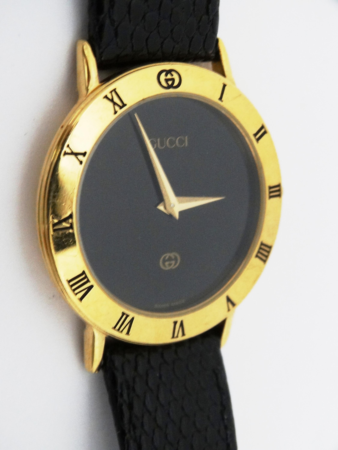 Genuine Gucci G.P. Black Leather Strap Watch. - Etsy