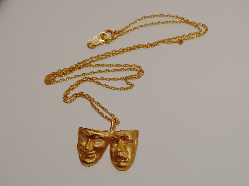 14k Yellow Gold Happy/sad Face Pendant Necklace. - Etsy