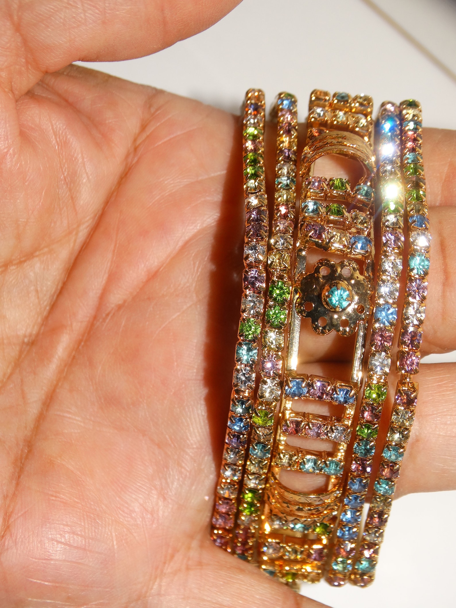 Gold Tone Multicolor Set of 5 Rhinestone Bangle Bracelets. - Etsy