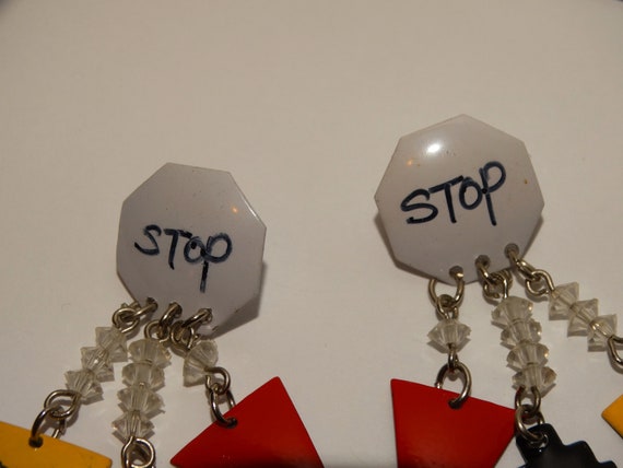 RARE School Stop Signs Metal Enamel Earrings. - Gem