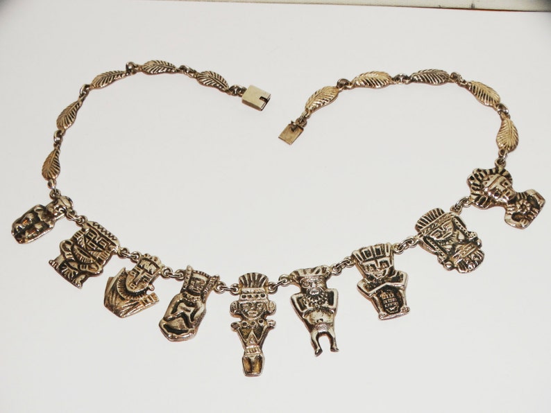 RARE 78g of 0.900 Sterling Silver Stamped HEAVY Mayan Figures 18" Long ...