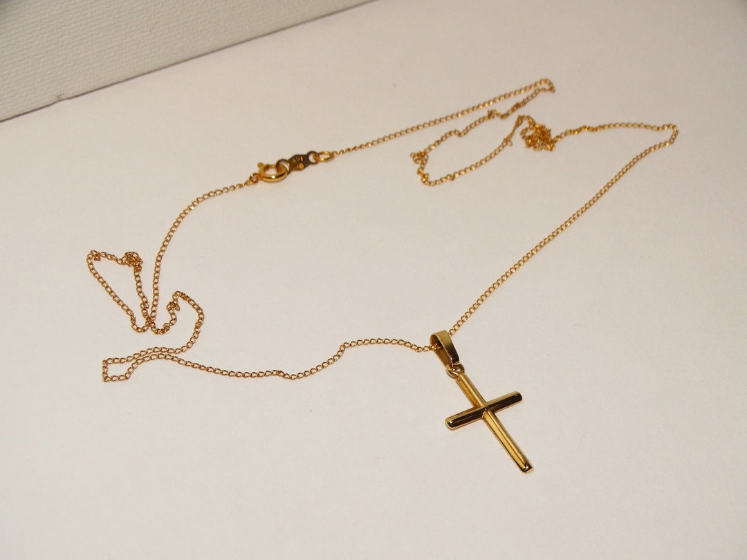 14k Yellow Gold Stamped Cross Necklace. - Etsy