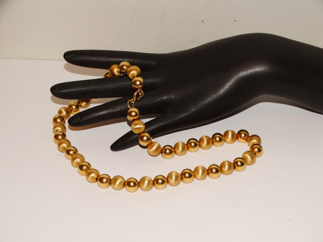 14k Yellow Gold Beaded Necklace. - Etsy