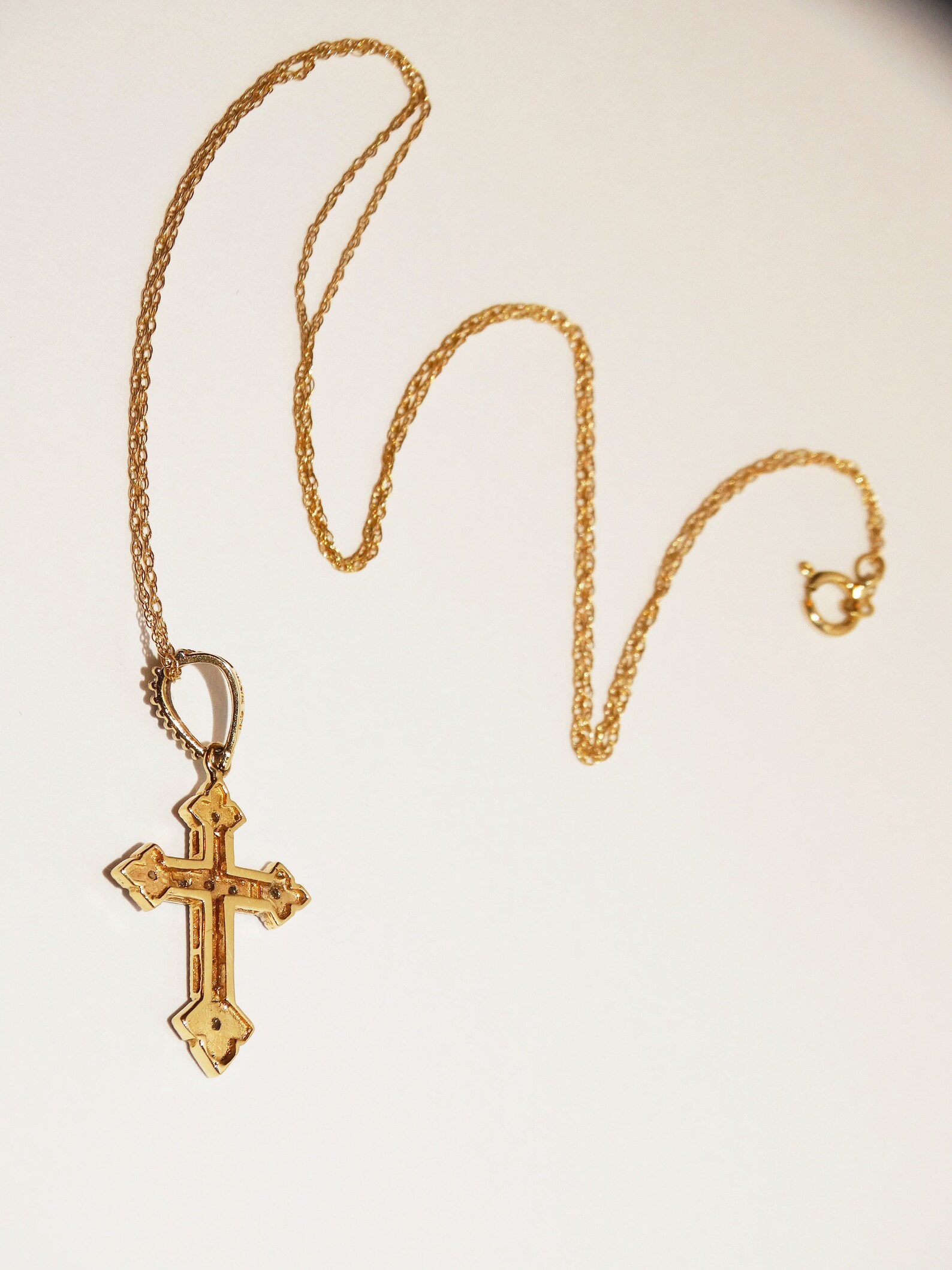 10k Yellow Gold Hallmark Chain/genuine Small Sparkly Diamonds Cross ...