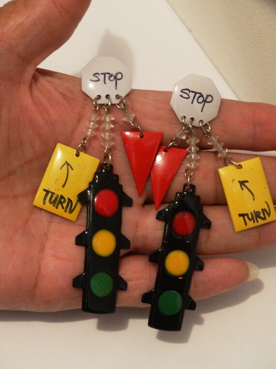 RARE School Stop Signs Metal Enamel Earrings. - Gem