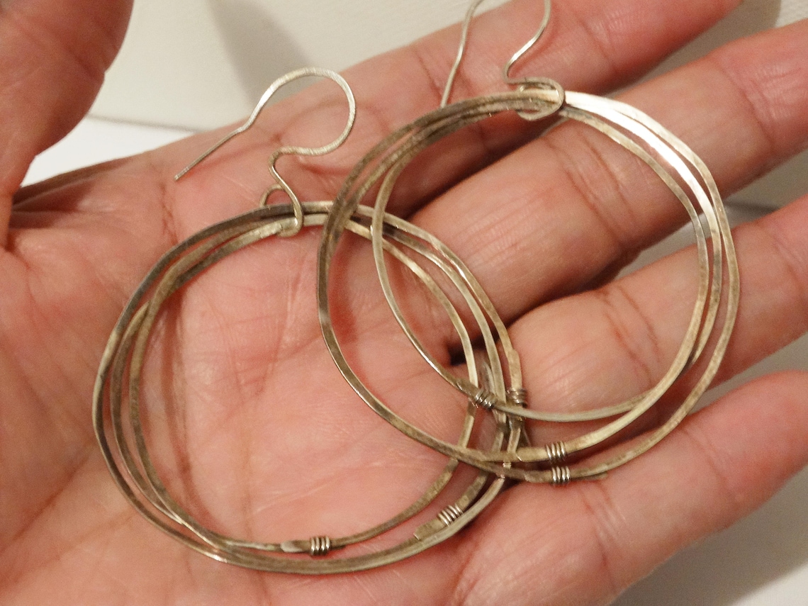 Sterling Silver Triple Hoop Earrings. - Etsy