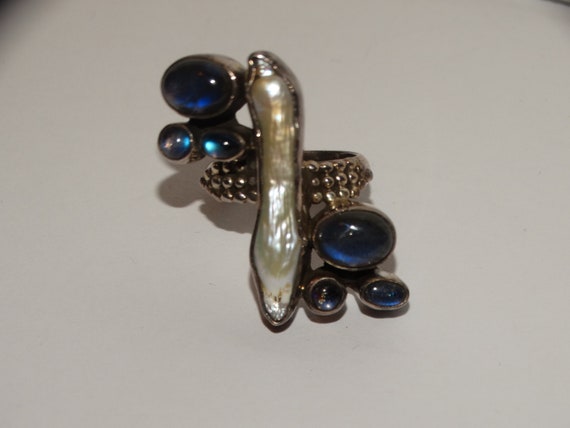 Sterling Silver Iridescent Blue Color Stones & Natura… - Gem