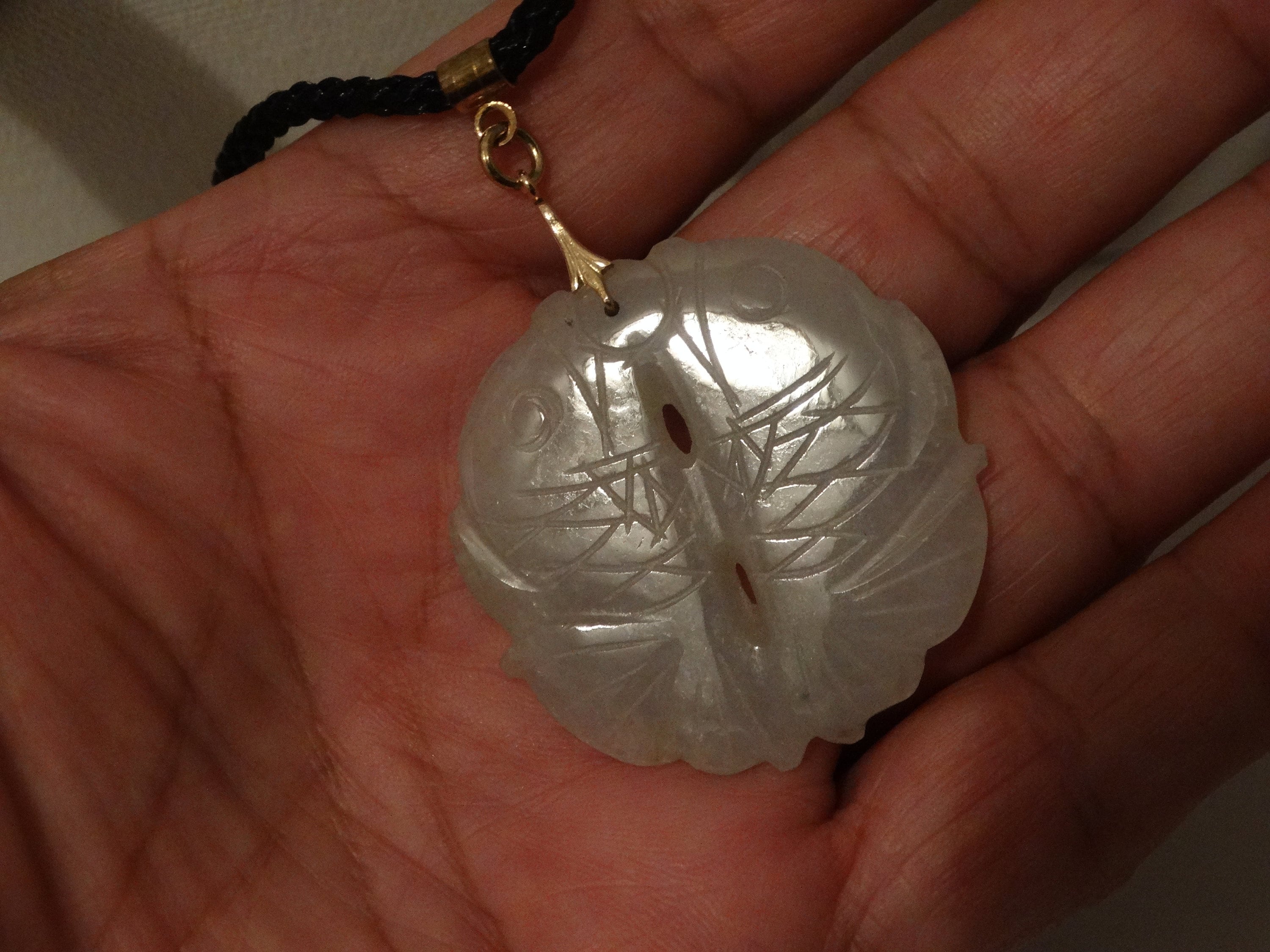 14k Asian Chinese Hand Carved Jade Double Fish Pendant Necklace. - Etsy