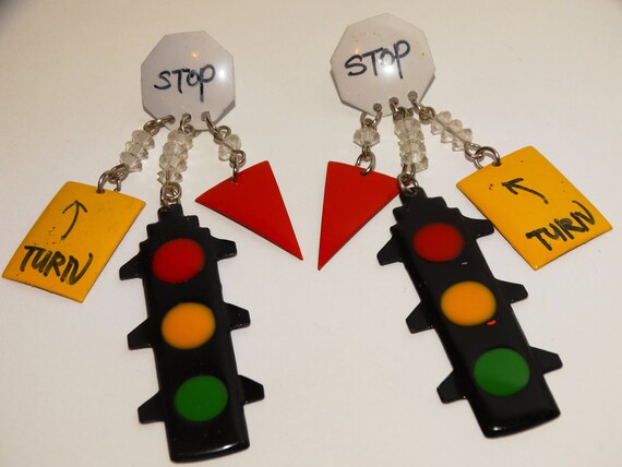 RARE School Stop Signs Metal Enamel Earrings. - Gem