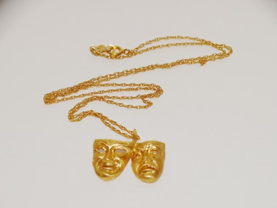 14k Yellow Gold Happy/sad Face Pendant Necklace. - Etsy