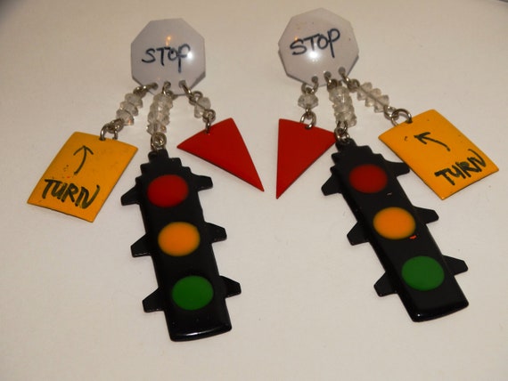 RARE School Stop Signs Metal Enamel Earrings. - Gem