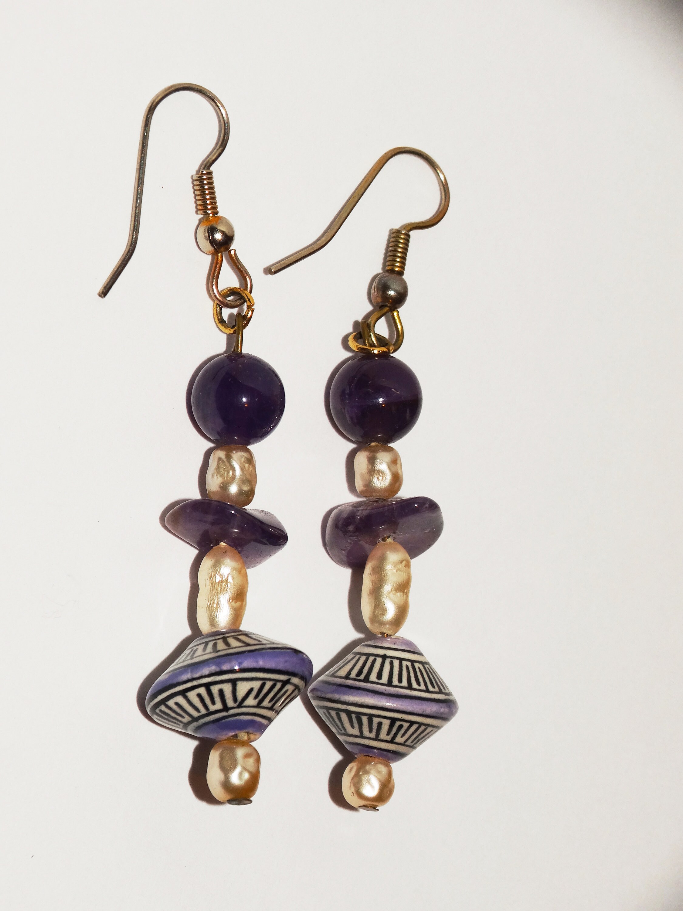 Amethyst Rice Pearl Hand Painted Ceramic Earrings. | Etsy