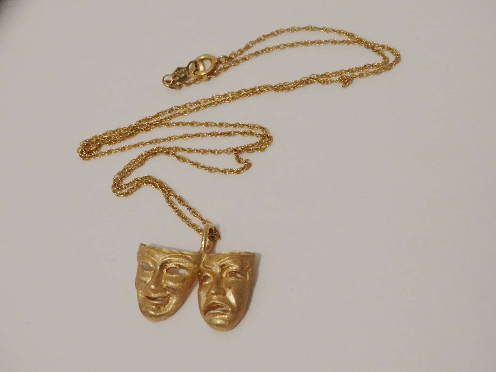 14k Yellow Gold Happy/sad Face Pendant Necklace. - Etsy