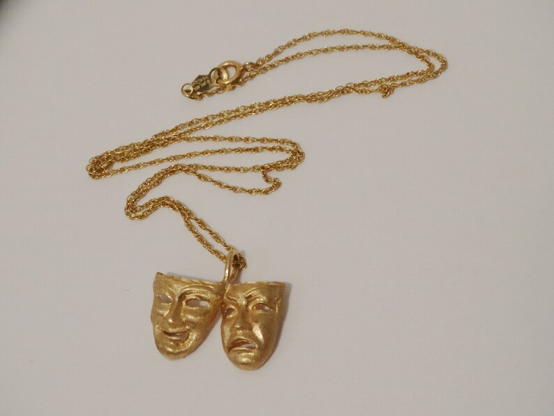 14k Yellow Gold Happy/sad Face Pendant Necklace. - Etsy