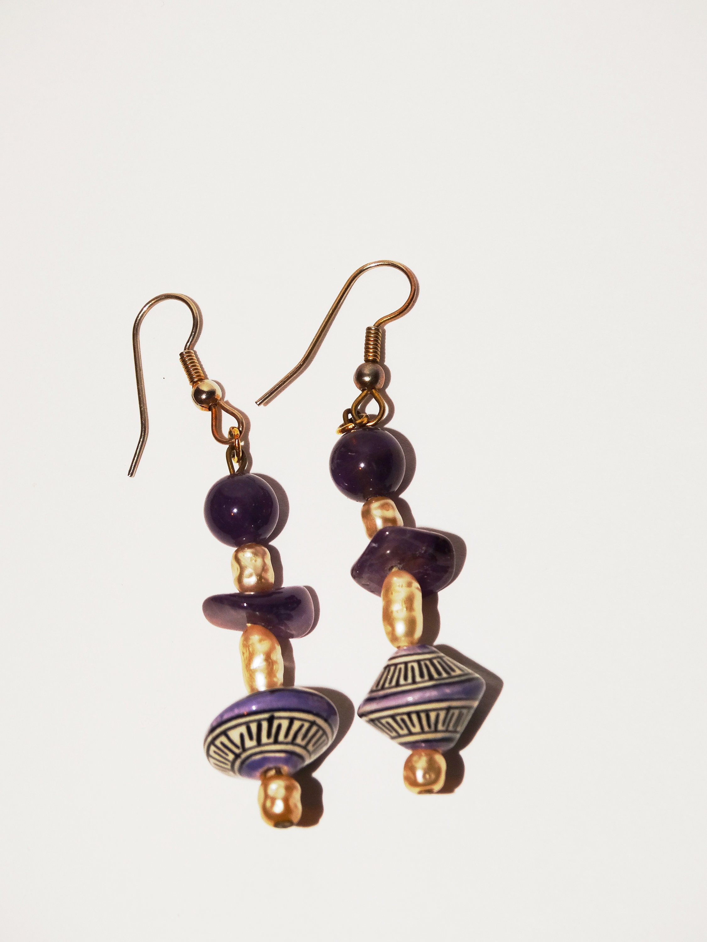 Amethyst Rice Pearl Hand Painted Ceramic Earrings. | Etsy