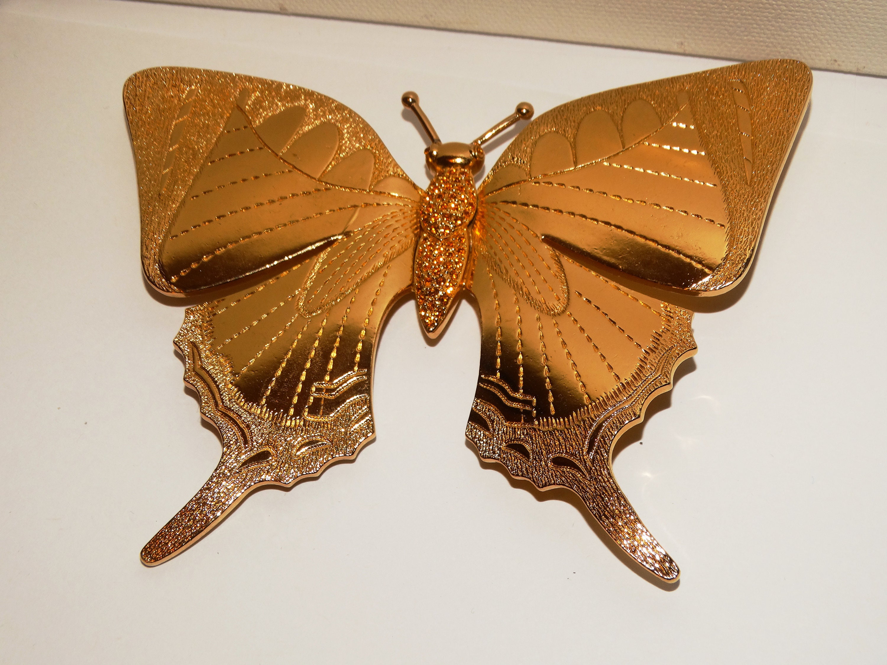 RARE Christian Dior HUGE Textured Gold Tone 3D Butterfly | Etsy