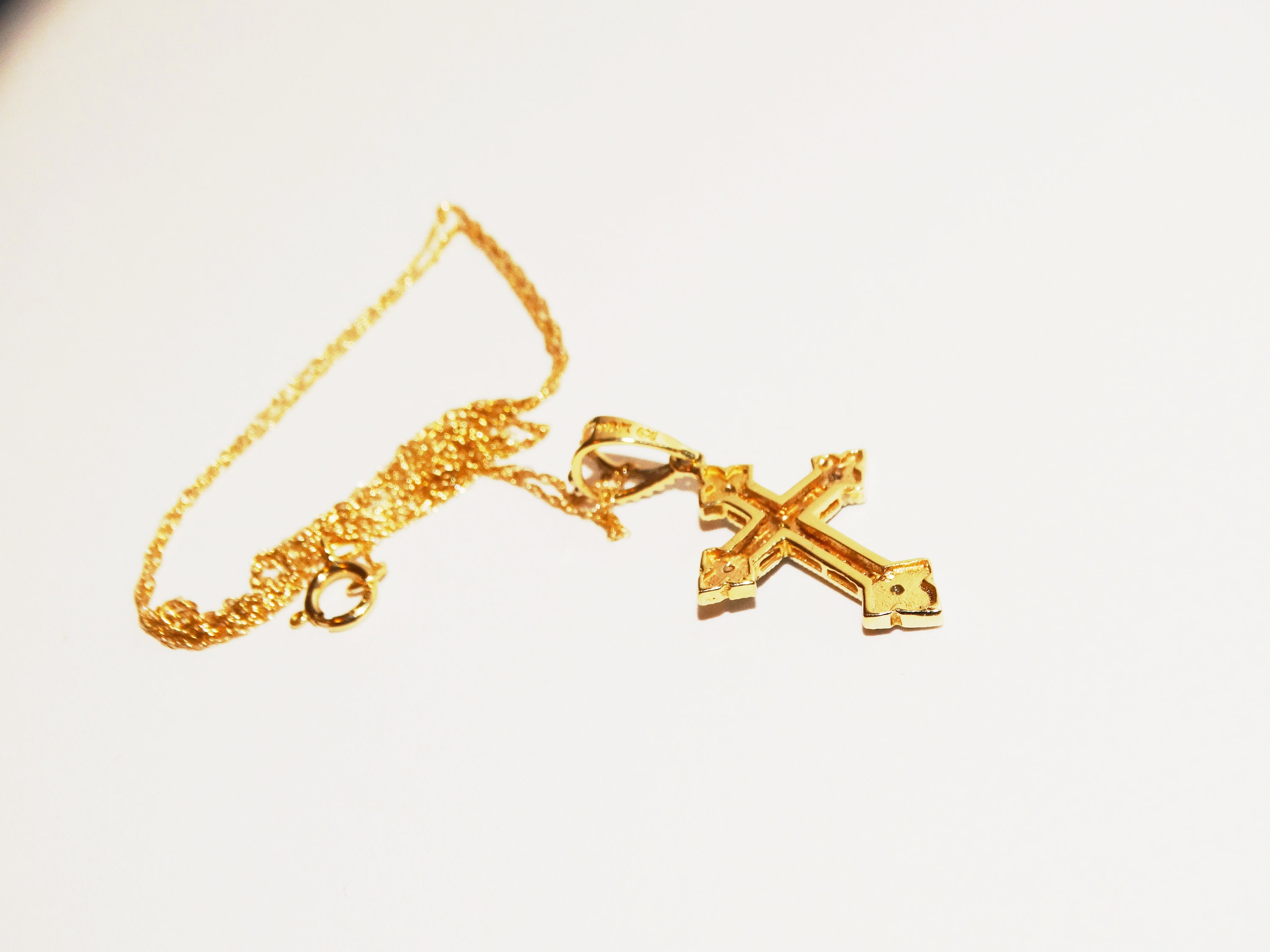 10k Yellow Gold Hallmark Chain/genuine Small Sparkly Diamonds Cross ...