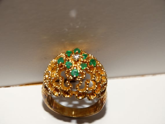 14k Gold 8 Genuine Emeralds One Center Diamond Dome Shaped - Etsy