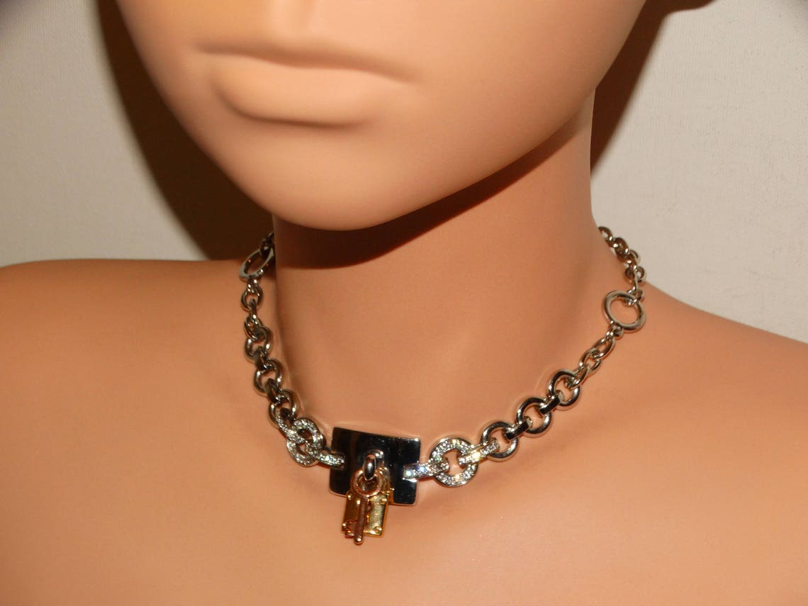 Silver Metal Lock And Key With Rhinestones Beautiful Necklace. | Etsy
