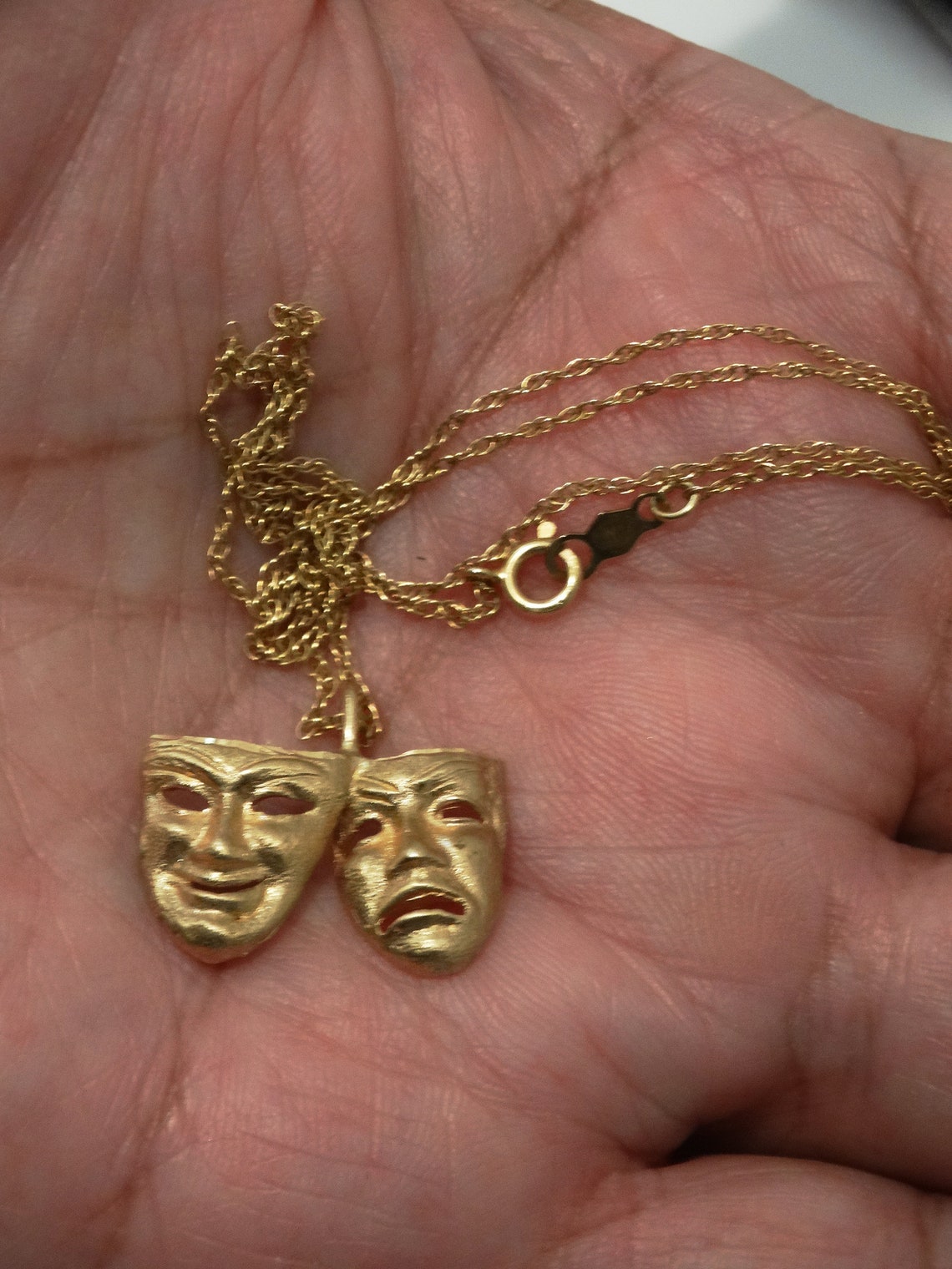 14k Yellow Gold Happy/sad Face Pendant Necklace. - Etsy