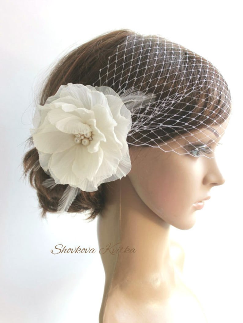 Bridal Fascinator Birdcage Veil With Flower Wedding Birdcage - Etsy