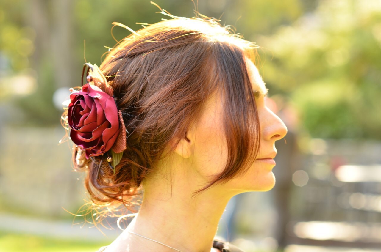 Wine Hair Flower Clip Burgundy Rose Wedding Hair Piece Wine | Etsy