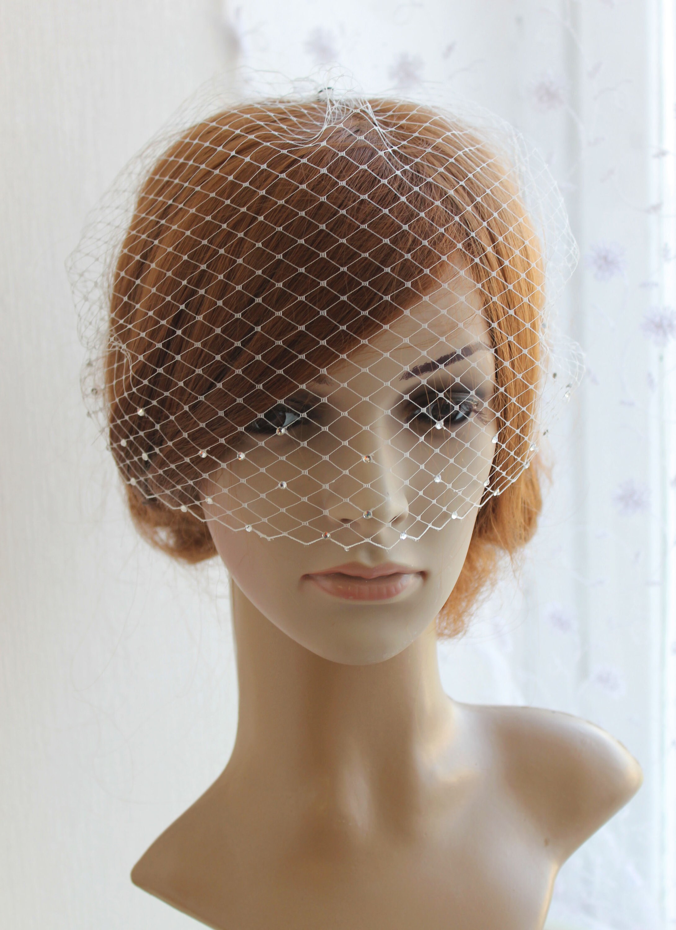 Bridal Bandeau Birdcage Veil With Crystals, Wedding Face Veil, Small ...