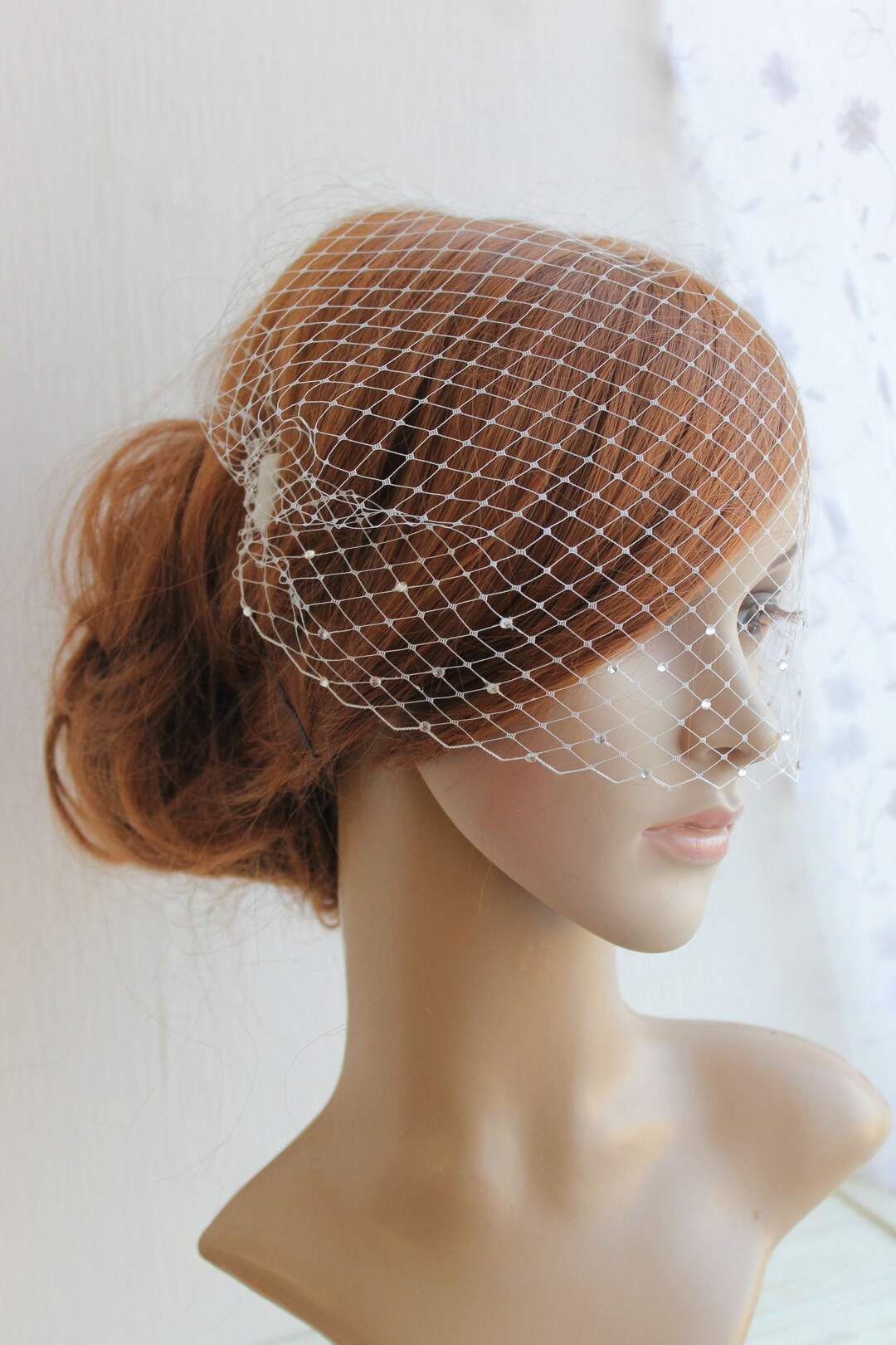 Bridal Bandeau Birdcage Veil With Crystals, Wedding Face Veil, Small ...