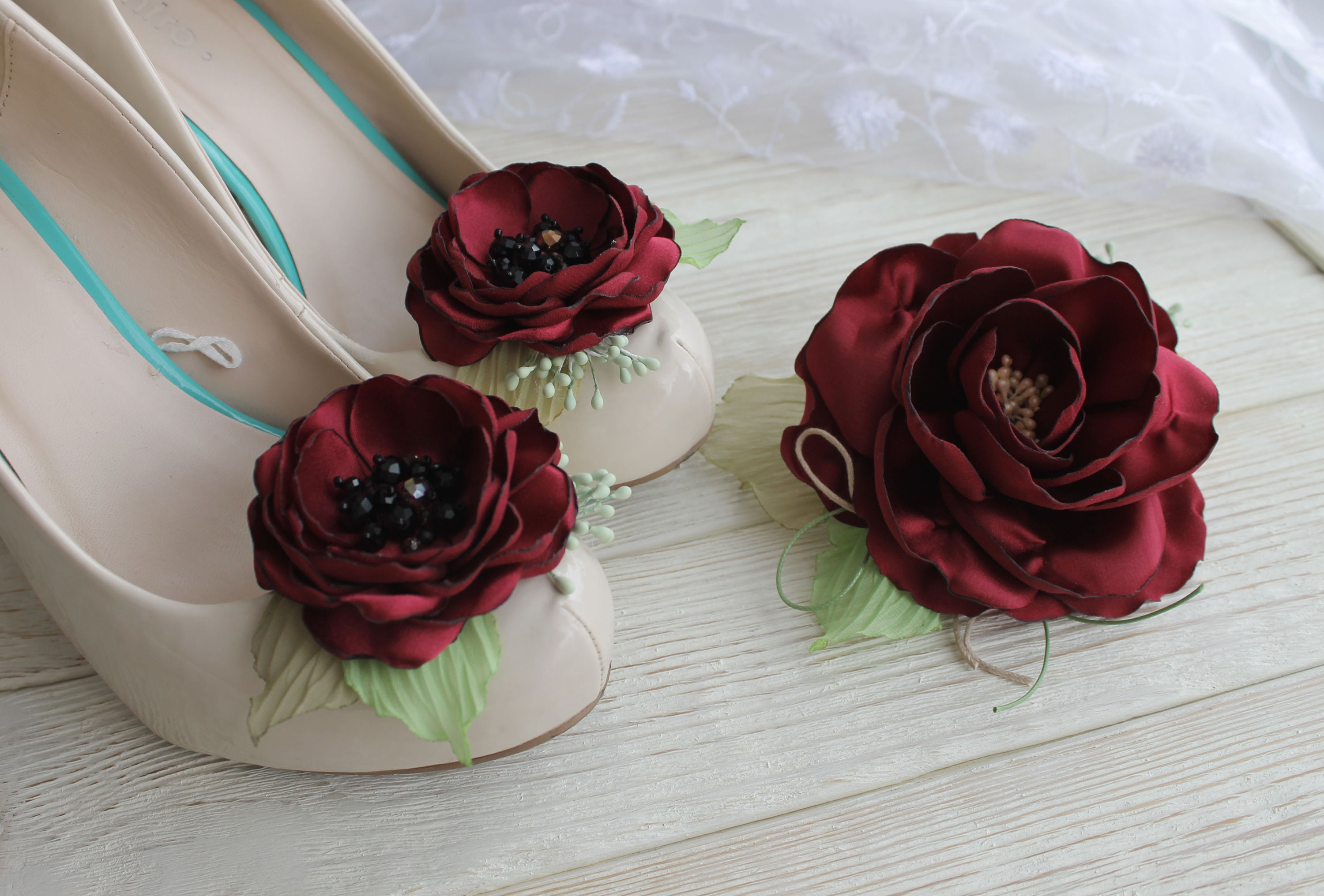 Wine Hair Flower Clip Burgundy Rose Wedding Hair Piece Wine | Etsy