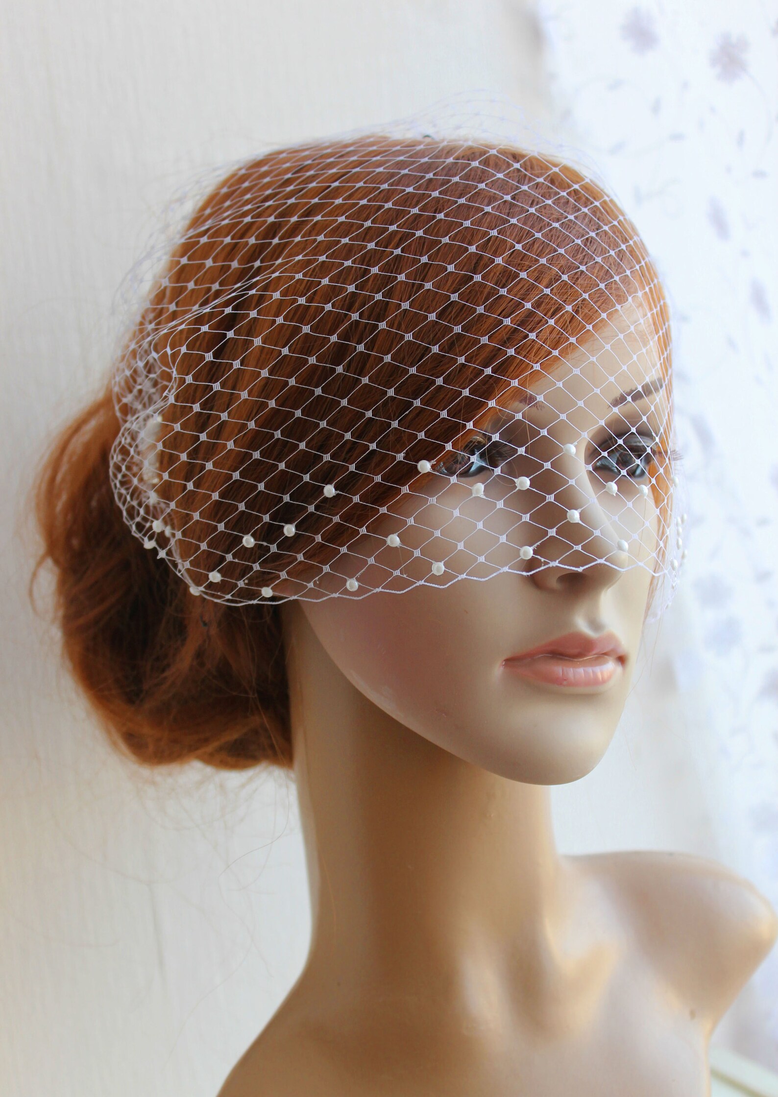 Bridal Bandeau Birdcage Veil With Crystals, Wedding Face Veil, Small ...