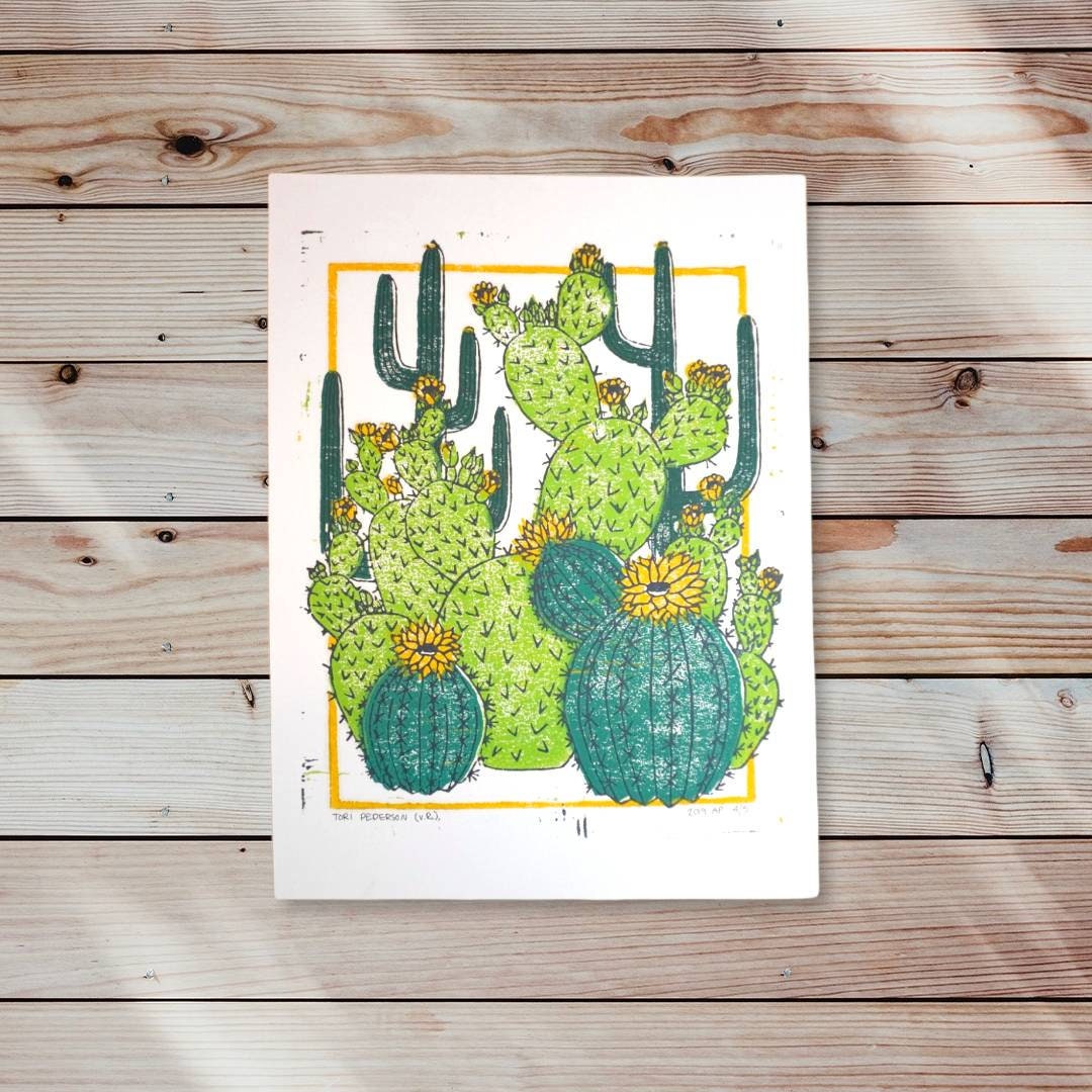 Cactus Linocut Relief Print - Etsy