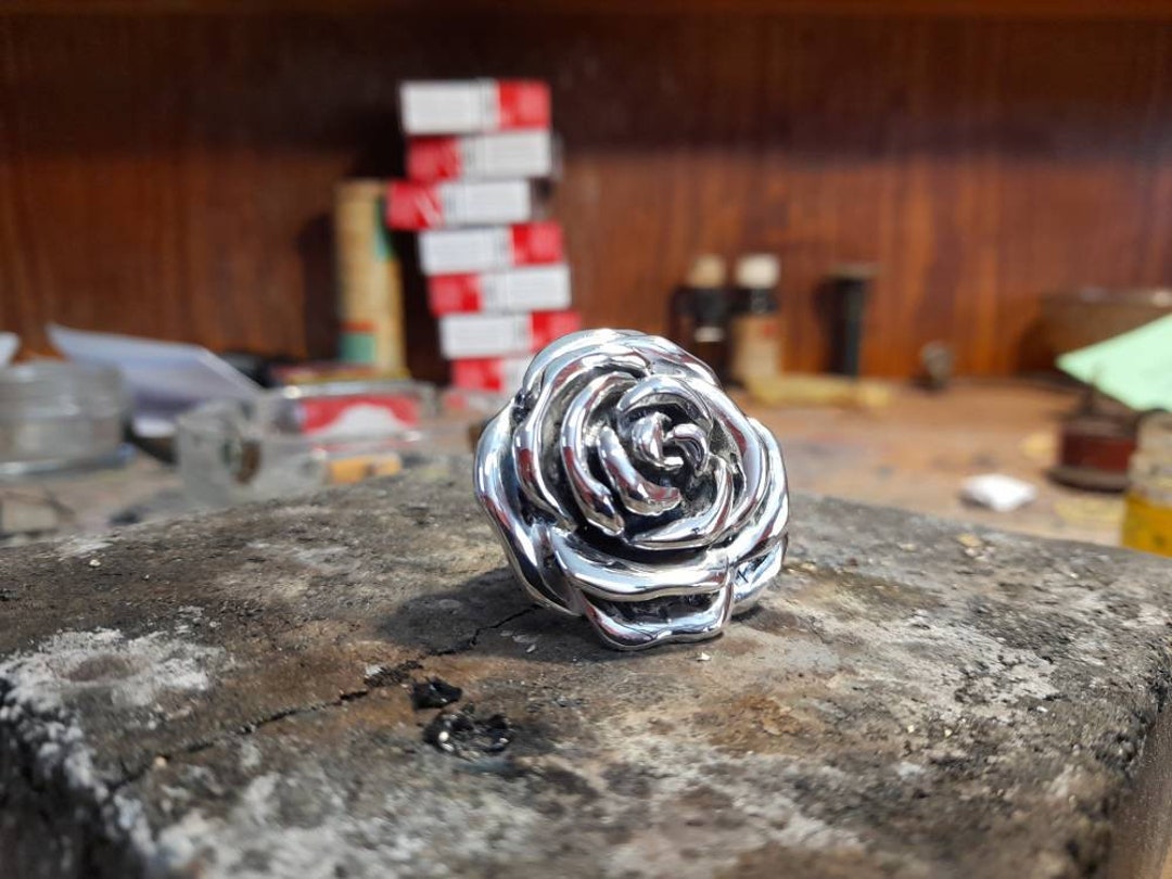 Large Sterling Silver Rose Ring - Etsy