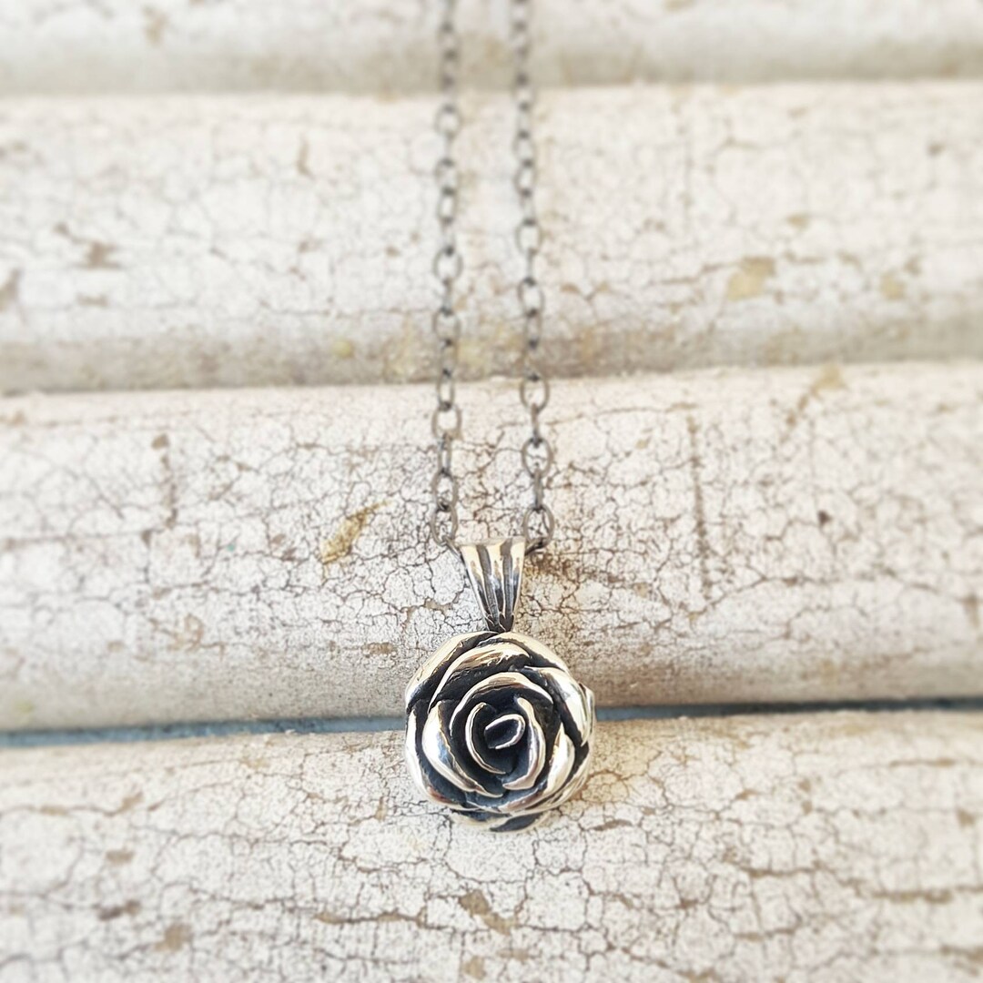 Silver Rose Pendant , Rose Pendant , Sterling Flower Charm ,necklace ...