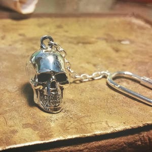 Sterling Silver Skull Keychain, Polished Metal Keyholder - Etsy