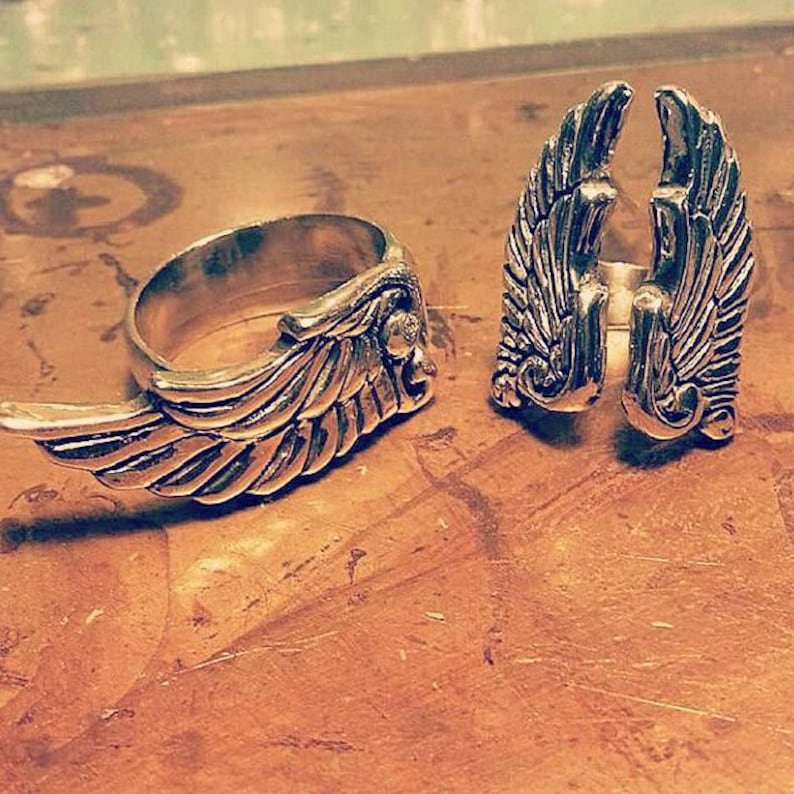 Silver Wing Ring Double Archangel Wing Ring Rock Biker Style | Etsy