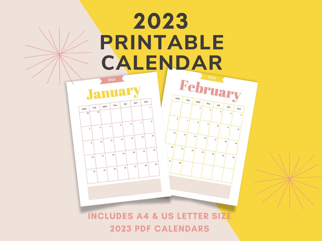2023 Calendar Printable Digital Download Blank Wall Calendar - Etsy