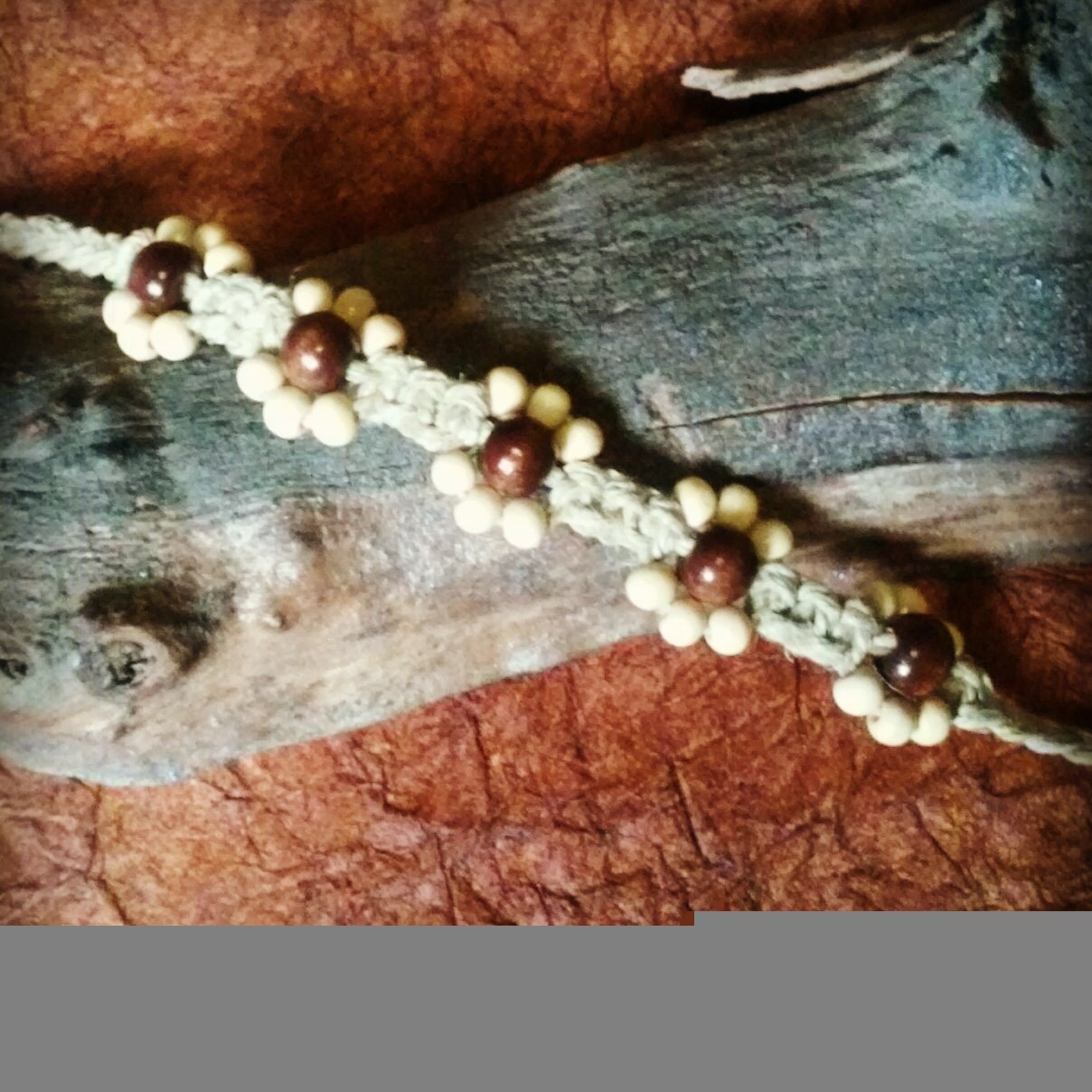 Natural Wood Bead Flower Hemp Choker Hippie Style Choker Adjustable ...