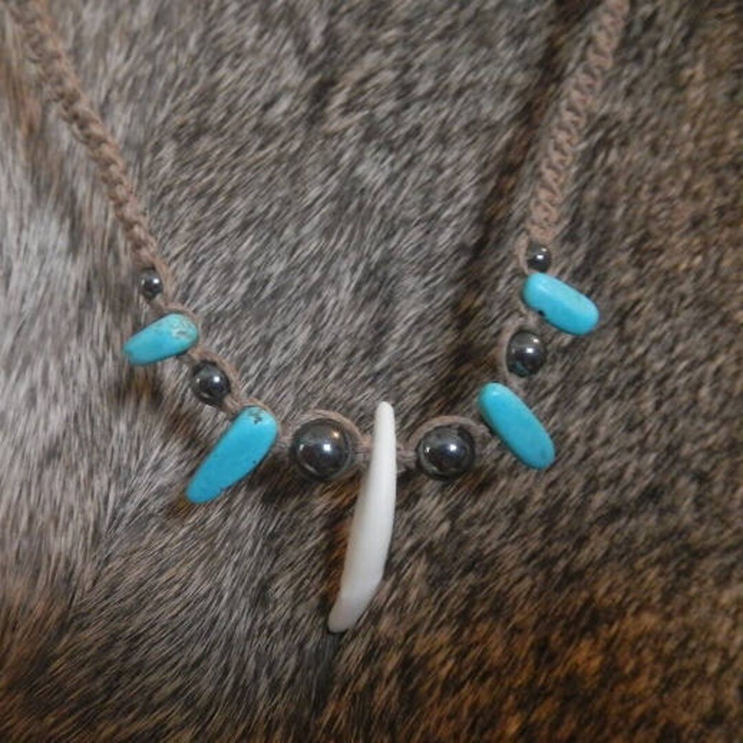 Coyote Tooth Turquoise Necklace – Hematite Hemp Jewelry - Etsy